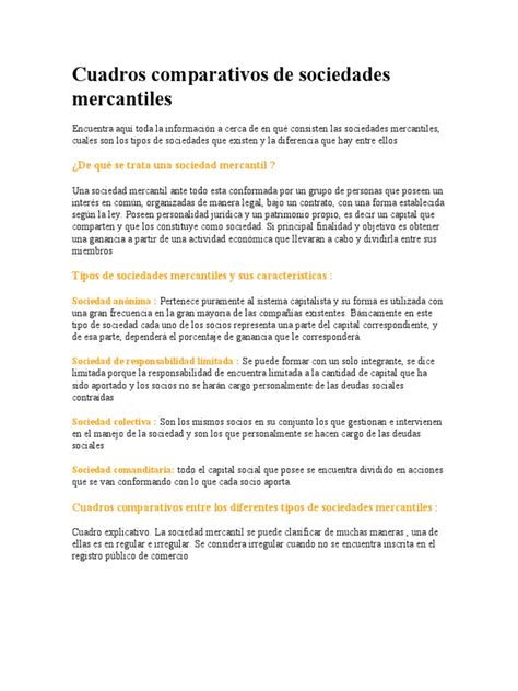 Cuadros Comparativos De Sociedades Mercantiles Pdf Sociedad De