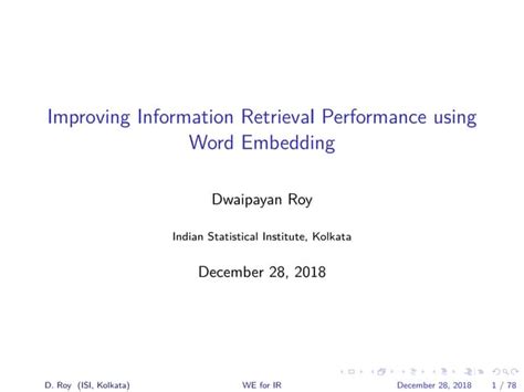Improving Information Retrieval Performance Using Word Embedding Ppt