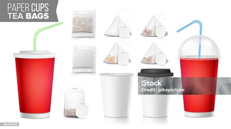 테이크 아웃 황토 종이 컵 티 백 벡터를 비웃는 다 큰 작은 커피 컵 콜라 음료수 컵 템플릿 튜브 밀 짚입니다 3d 판지 개체입니다 고립 된 그림 Sport Set에 대한