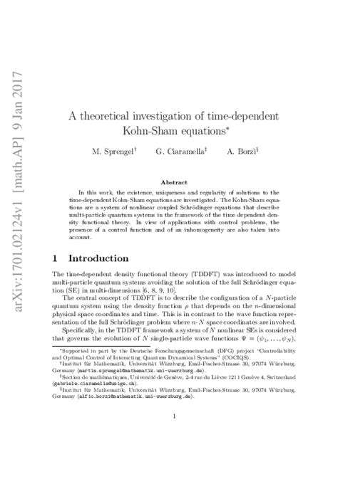 Pdf A Theoretical Investigation Of Time Dependent Kohn Sham Equations
