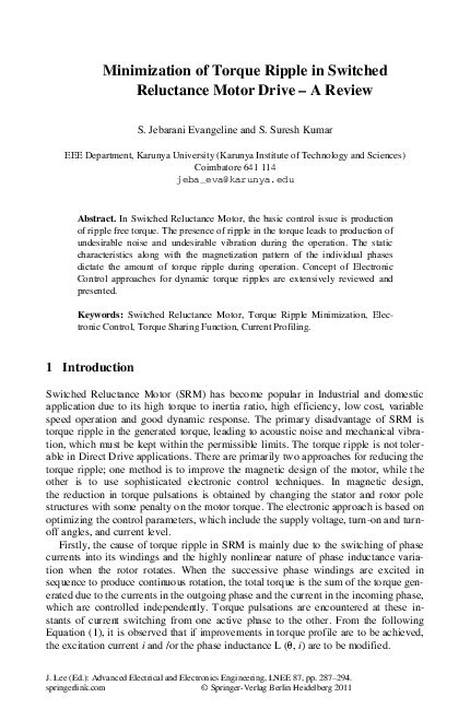 Pdf Minimization Of Torque Ripple In Switched Reluctance Motor Drive A Review