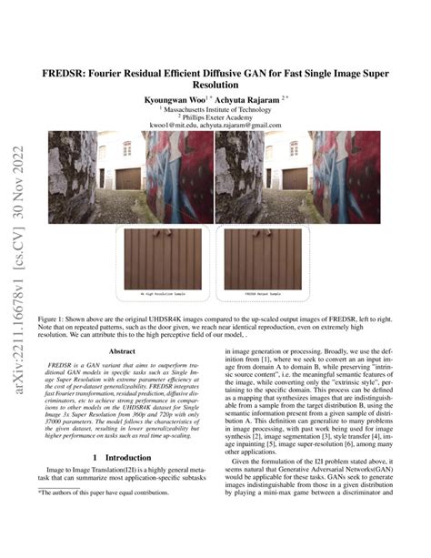Fredsr Fourier Residual Efficient Diffusive Gan For Single Image Super Resolution Deepai