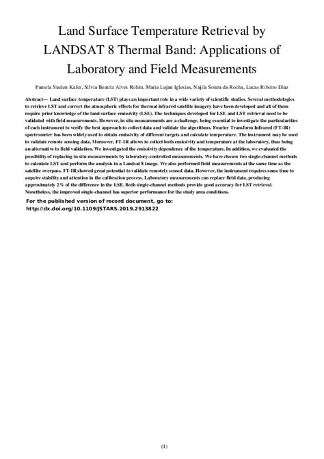 Pdf Land Surface Temperature Retrieval By Landsat 8 Thermal Band Applications Of Laboratory