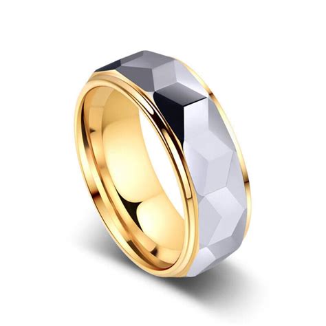 Gold Bevelled Diamond Shape Tungsten Ring 8mm Australia Big Discount