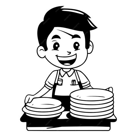 Premium Vector Cute Boy With Stack Of Plates Vector Cartoon Character