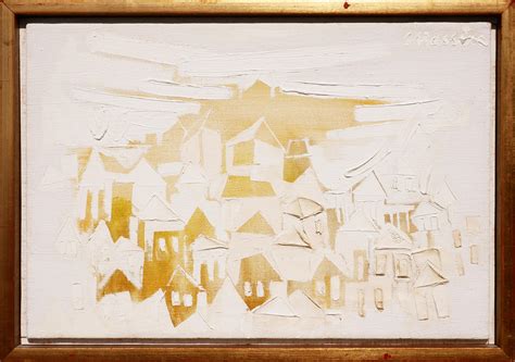 Eugene Massin Modern Minimalist White And Ochre Impasto Abstract City