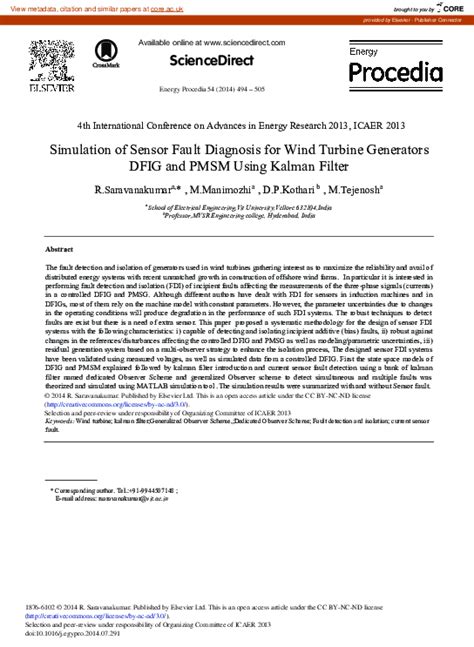 Pdf Simulation Of Sensor Fault Diagnosis For Wind Turbine Generators