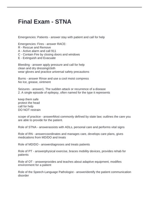 Final Exam Stna Questions With Correct Answers Stna Stuvia Us
