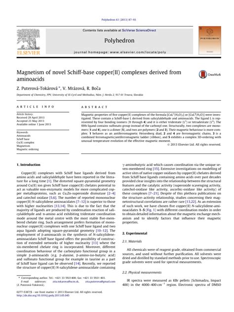 Magnetism Of Novel Schiff Base Copper Ii Complexes Derived From Pdf