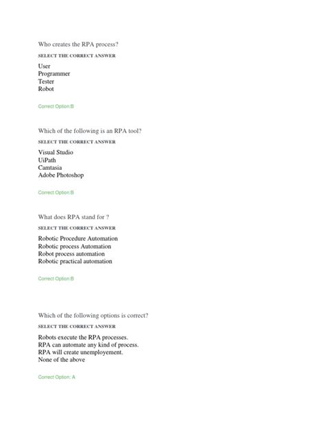 Introduction To Robotic Process Automation Rpa Exam Pdf Automation Robot