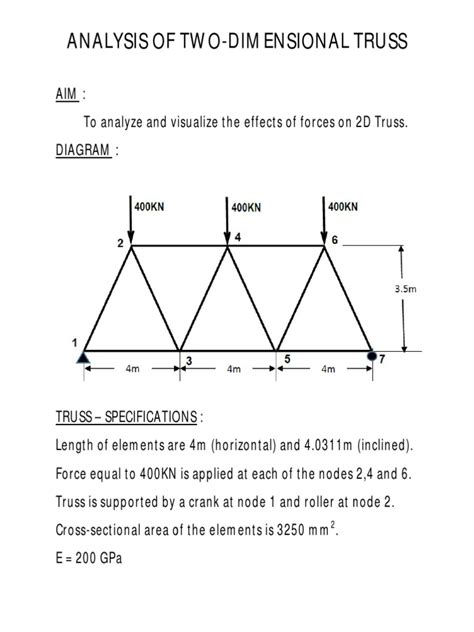 Analysis Of Forces And Stresses In A Two Dimensional Truss Structure Through Analytical