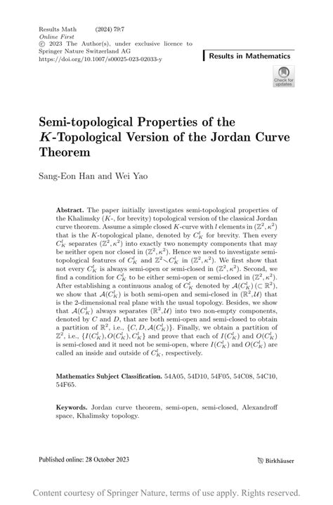 Semi Topological Properties Of The K Topological Version Of The Jordan Curve Theorem