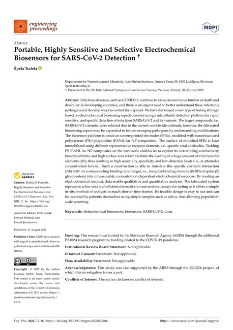 Pdf Portable Highly Sensitive And Selective Electrochemical Biosensors For Sars Cov 2 Detection