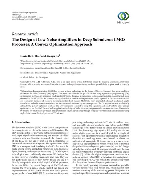 Pdf The Design Of Low Noise Amplifiers In Deep Submicron Cmos Processes A Convex Optimization