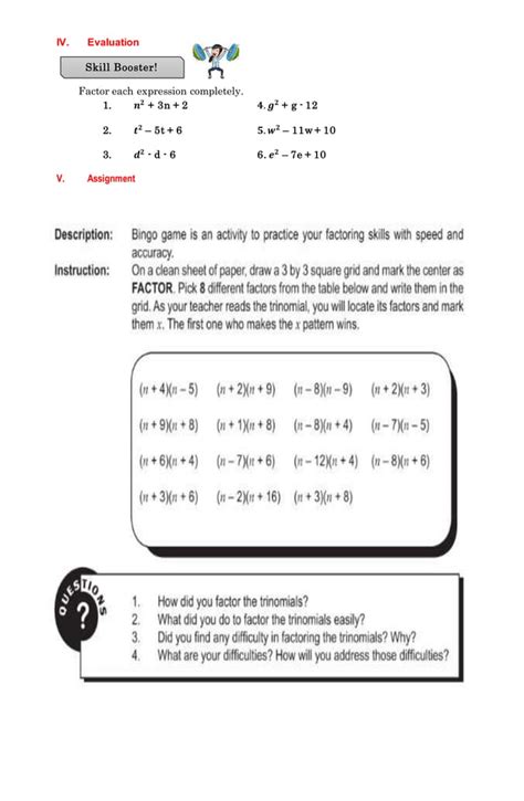Factoring Non Perfect Square Trinomial Lesson Plan Docx Education
