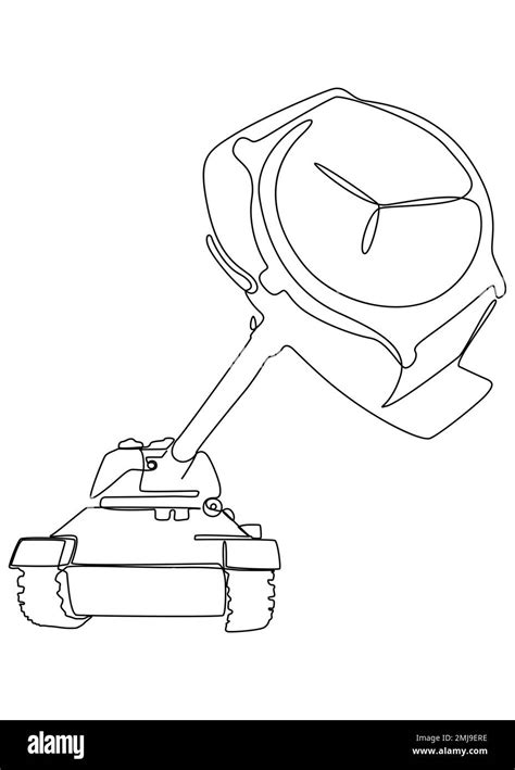 One Continuous Line Of Wristwatch And Armored Tank Thin Line Illustration Vector Concept