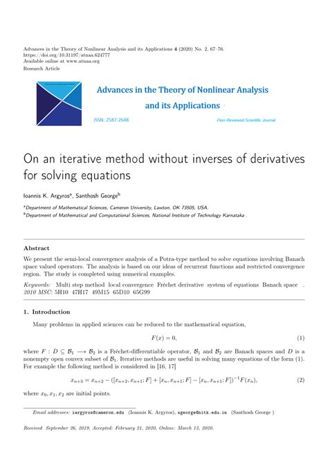 Pdf On An Iterative Method Without Inverses Of Derivatives For Solving Equations