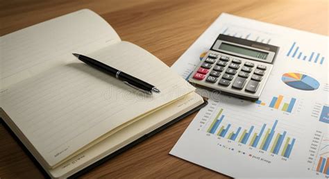 Analyzing Business Charts With Calculator Pen And Notebook On Desk