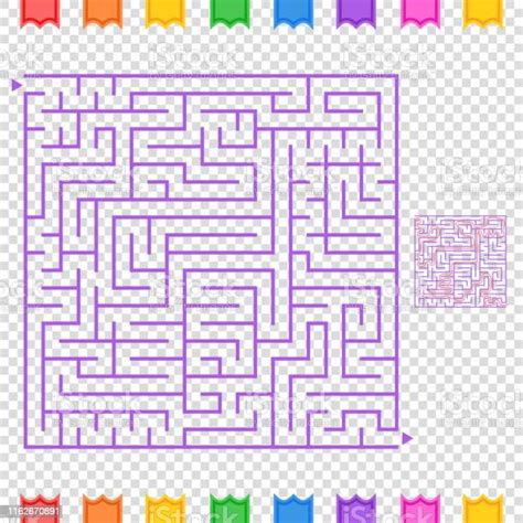 추상 컬러 사각형 미로 어린이와 청소년을위한 재미있는 게임 투명 한 배경에 격리 된 간단한 플랫 벡터 그림입니다 대답과 함께 개념에 대한 스톡 벡터 아트 및 기타 이미지