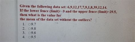 Solved Given The Following Data Set Chegg