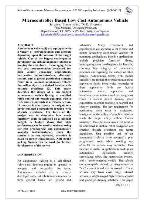 Pdf Microcontroller Based Low Cost Autonomous Vehicle