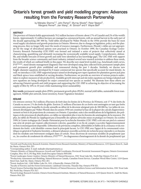 Pdf Ontarios Forest Growth And Yield Modelling Program Advances