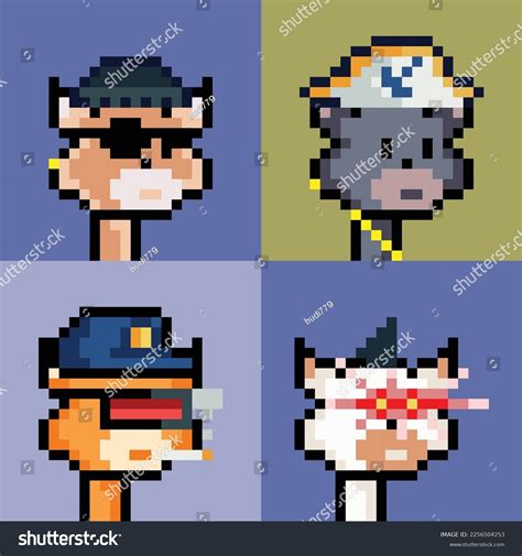 Pixel Art Cat Character Attribute Assets Stock Vector Royalty Free