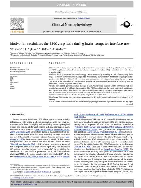 Pdf Motivation Modulates The P300 Amplitude During Braincomputer