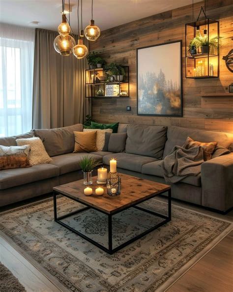 Cozy Modern Living Room With Warm Lighting And Natural Wood Accents