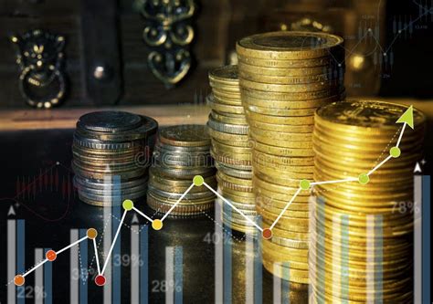 Money And Finance Concept With Stock Market Graph In Closeup Coins
