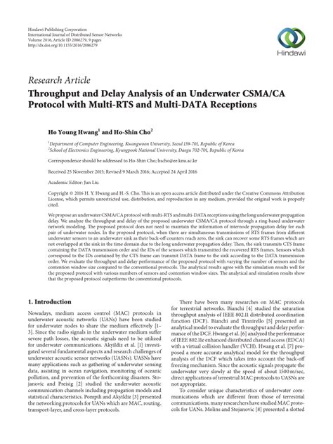 Pdf Throughput And Delay Analysis Of An Underwater Csmaca Protocol With Multi Rts And Multi