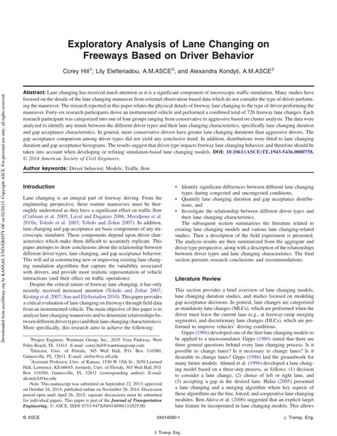 PDF Exploratory Analysis Of Lane Changing On Freeways Based On Driver