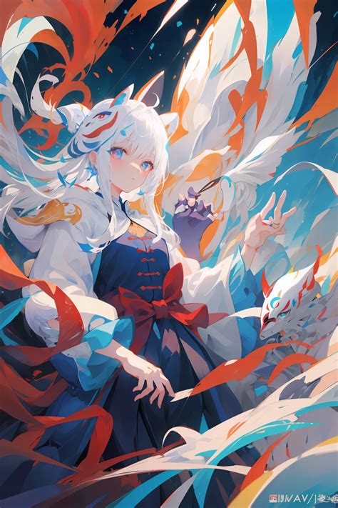 白い髪と白いマスクを持つ女性のクローズアップ，美しいキャラクターの絵，グヴィズ，グヴィズ Style Artwork，白髪の神，ヤン・ジェイ，壮大で美しいキャラクターアート，素晴らしい
