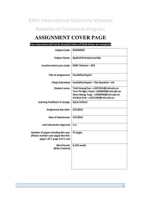 Rmit Report Cover Page