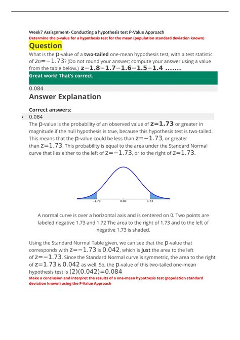 Math 225n Week 7 Assignment Conducting A Hypothesis Test For Mean