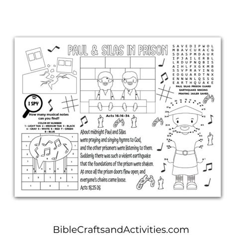 Paul And Silas In Prison Activity Sheet Bible Crafts Shop