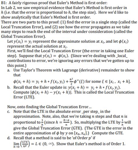 Solved B A Fairly Rigorous Proof That Euler S Method Is Chegg
