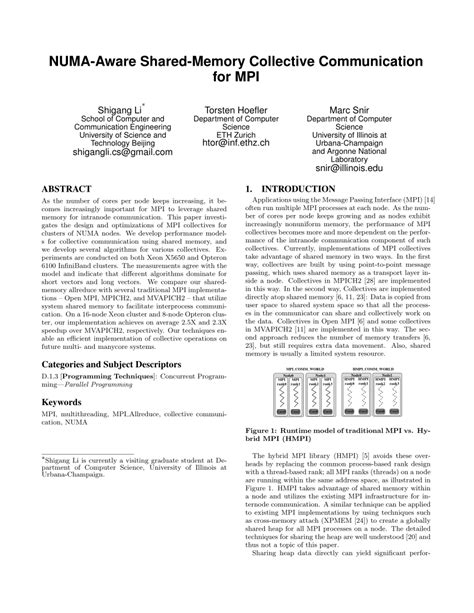 Pdf Numa Aware Shared Memory Collective Communication For Mpi