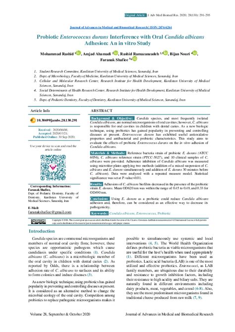 Pdf Probiotic Enterococcus Durans Interference With Oral Candida Albicans Adhesion An In
