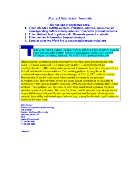 Word Template For Abstract