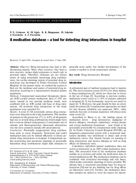 Pdf A Medication Database A Tool For Detecting Drug Interactions In Hospital
