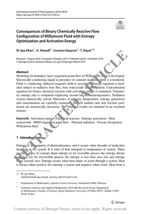 Consequences Of Binary Chemically Reactive Flow Configuration Of Williamson Fluid With Entropy