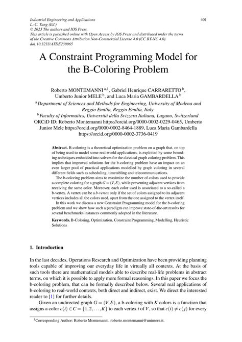 Pdf A Constraint Programming Model For The B Coloring Problem