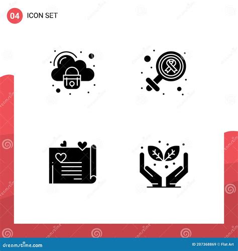 Set Of Vector Solid Glyphs On Grid For Security Wedding Card Secure Sign Love Stock Vector