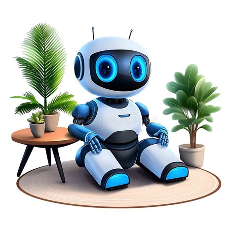 Cute Cartoon Robot Vacuuming In Living Room Stock Illustration Illustration Of Room Cheerful