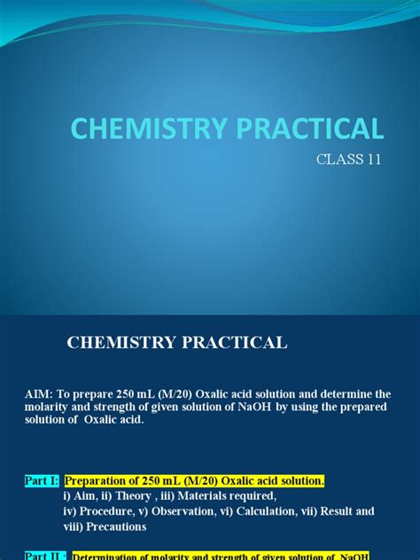 Chemistry Practical Class 11 Pdf Titration Chemistry