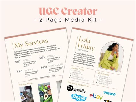 Ugc Creator Media Kit Media Kit Ugc Canva Templates For Etsy
