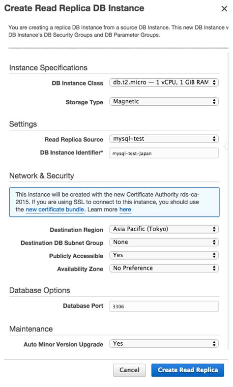 aws rds cross region read replicas for mysql and snapshots for