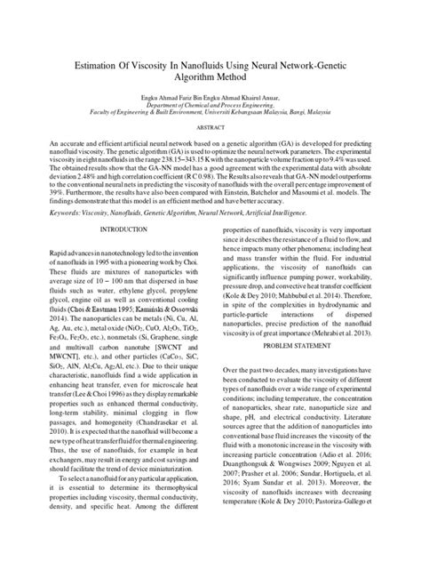 Estimation Of Nanofluids Viscosity Using Ai Pdf Viscosity Artificial Neural Network