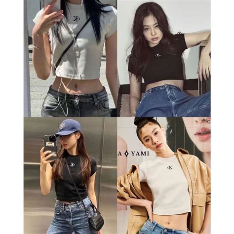 Calvin Klein Cropped Ribbed Fitted Tshirt Black And White As Seen On